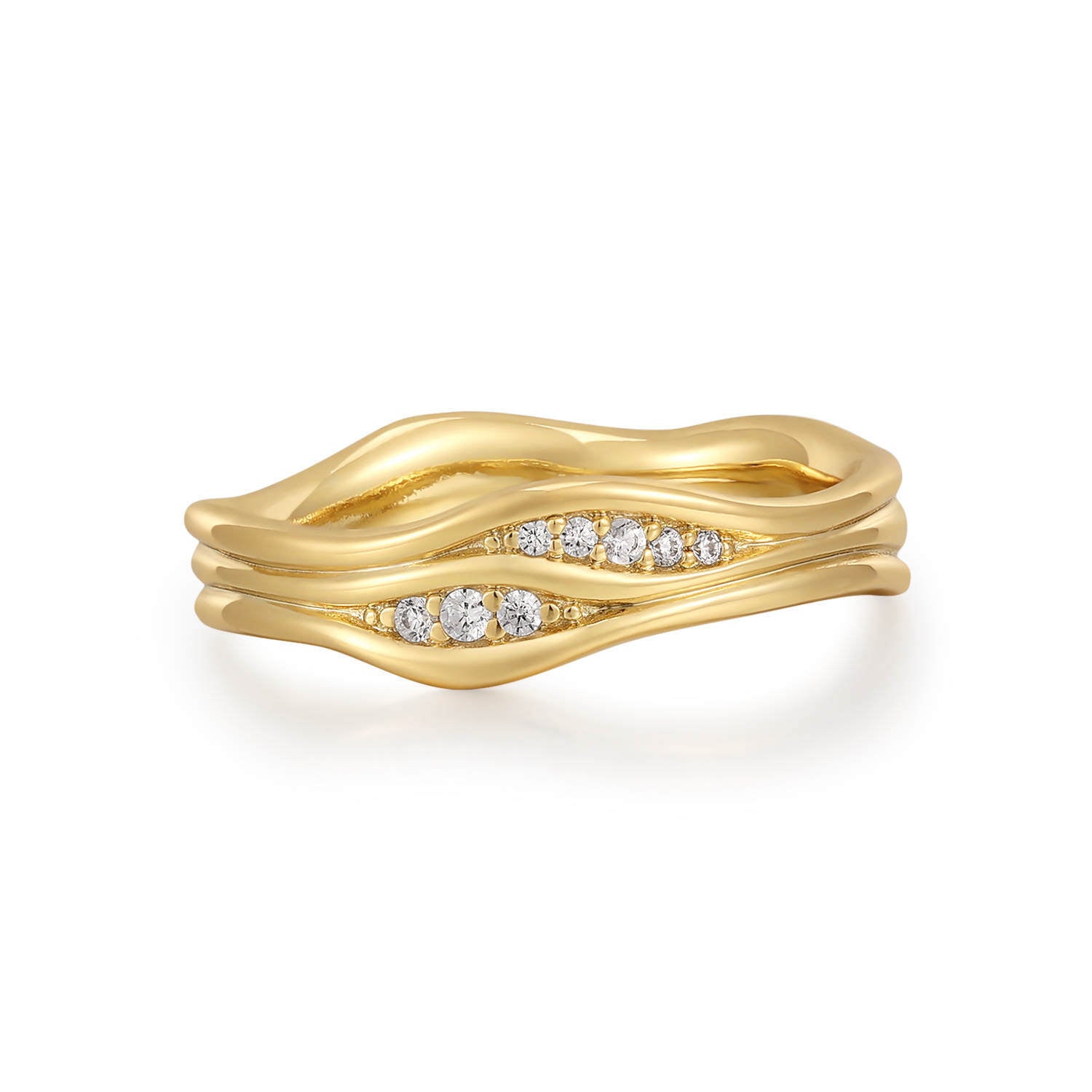 Ripple Curve CZ Ring | Bold and Statement Ring | Shine Gallery